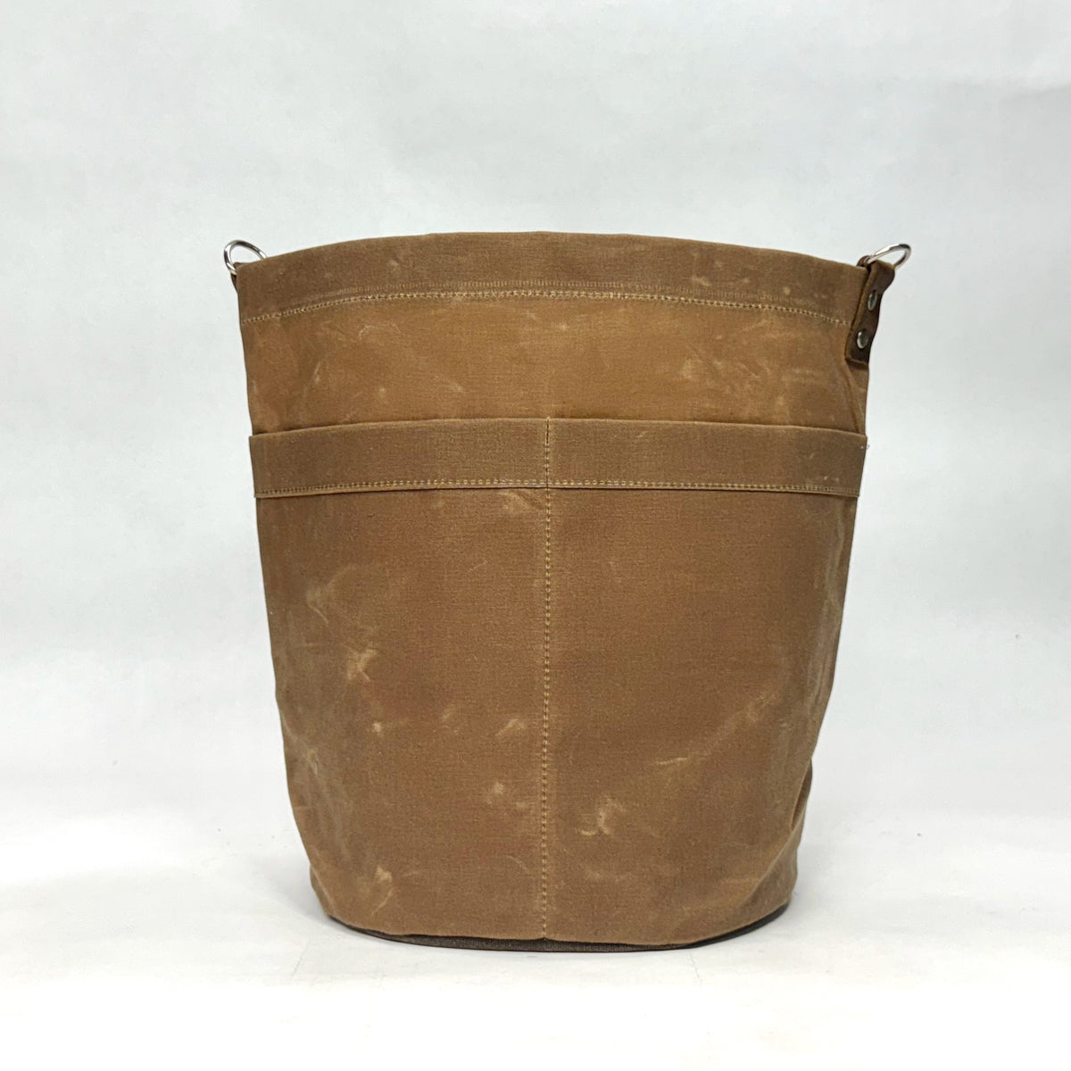 Tan Waxed Canvas Round Bucket Tote with Leather Detachable Strap ...